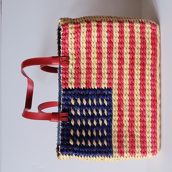 Bags | American Flag Woven Straw Zippered Lined Rectangle Purse ...